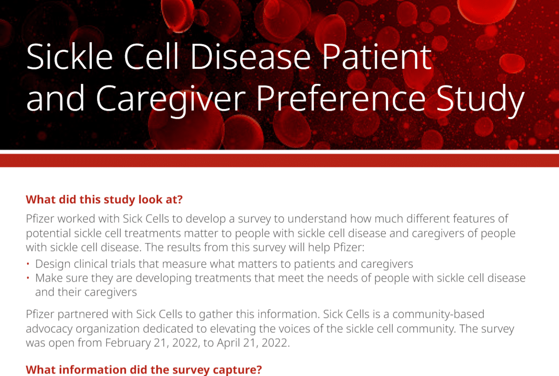 SCD Patient and Caregiver Preference Study Summary - Sick Cells