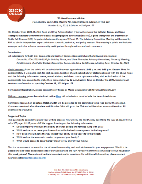 FDA Advisory Committee Meetings - Sick Cells